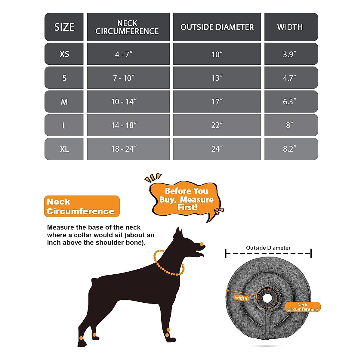 MIDOG Dog Cone Collar for Large Medium Dogs, Soft Inflatable Dog Cone Alternative After Surgery, Adjustable Protective Recovery Cone - Alternative E Collar Does Not Block Vision (Gray, L, Patented)