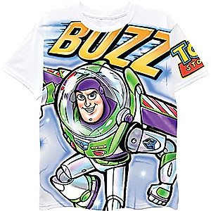 Disney Toy Story Boys Buzz Lightyear T-Shirt - Air Brushed Design Toy Story Boys T-Shirt (5-6, White)