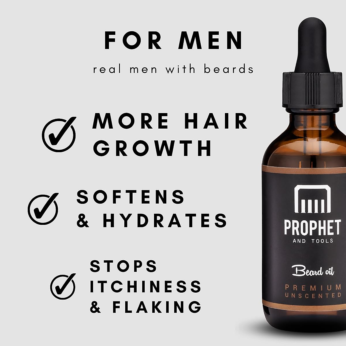 Prophet and Tools Unscented Beard Oil, Organic Revolutionary Formula helps for Thicker Beard Growth, Soften Hairs, Relieve Itch and Dryness, Great for Long Beards, 2oz
