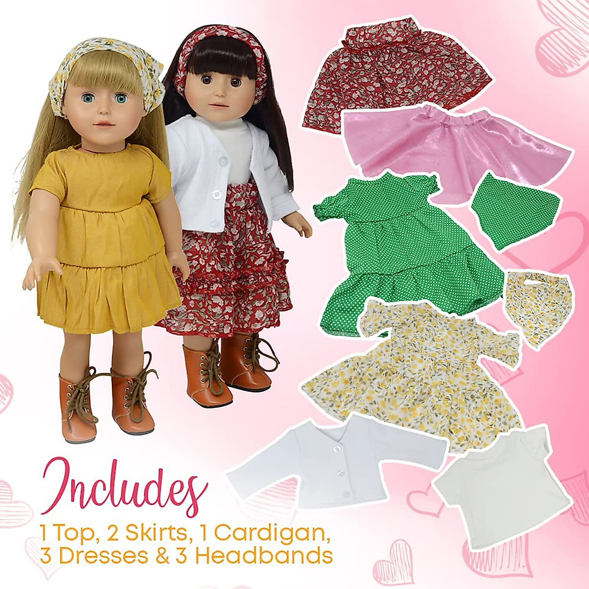 18 Inch Doll Clothes Dress and Doll Accessories (Vintage Clothing Set)