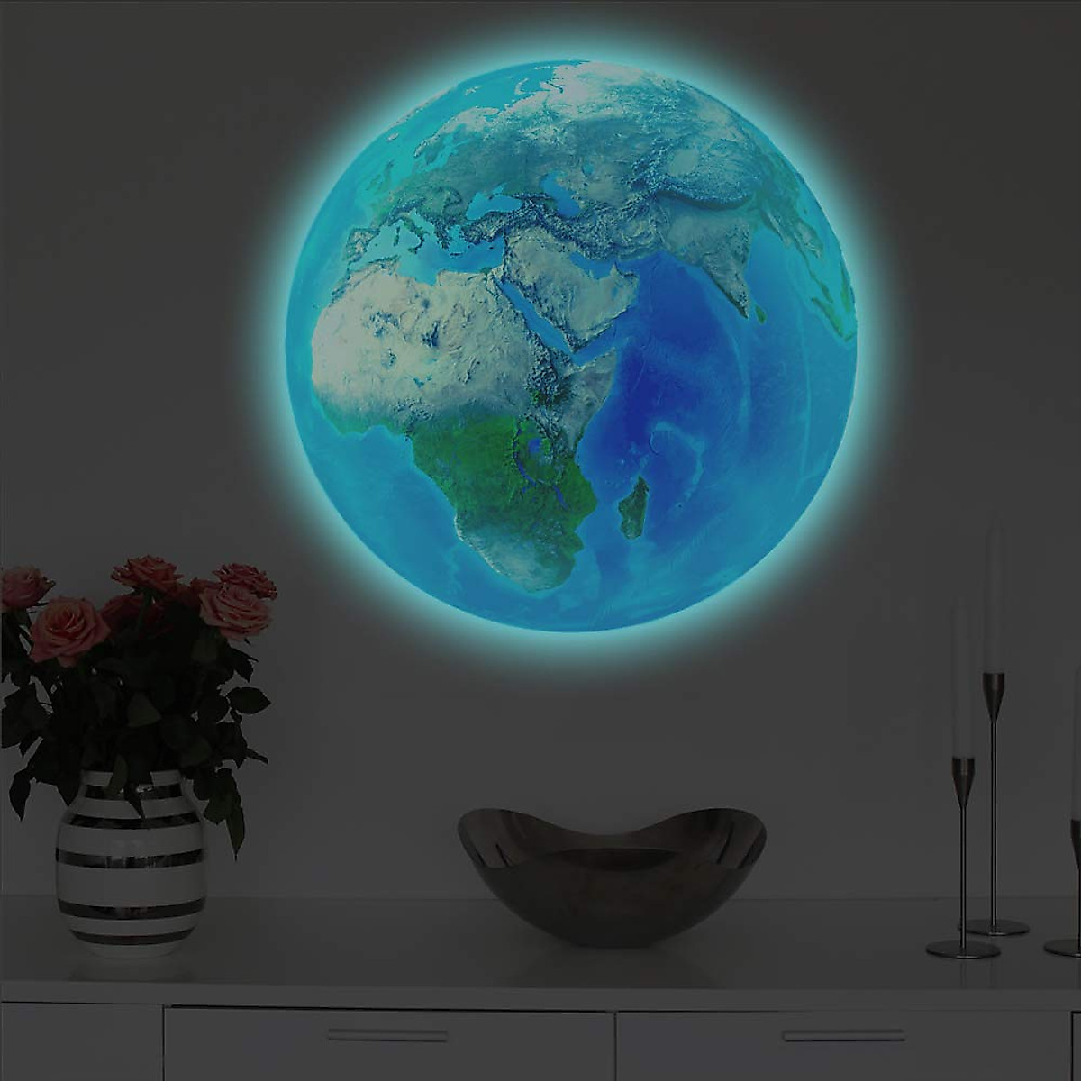 Guansen New Luminous Blue Earth Cartoon DIY 3D Wall Stickers for Kids Rooms Wall Sticker Home Decor Living Room Glow in The Dark Stars