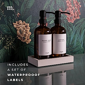 MaisoNovo Shampoo and Conditioner Dispenser with Wall Mounts - 2 Amber Bottles + Concrete Tray