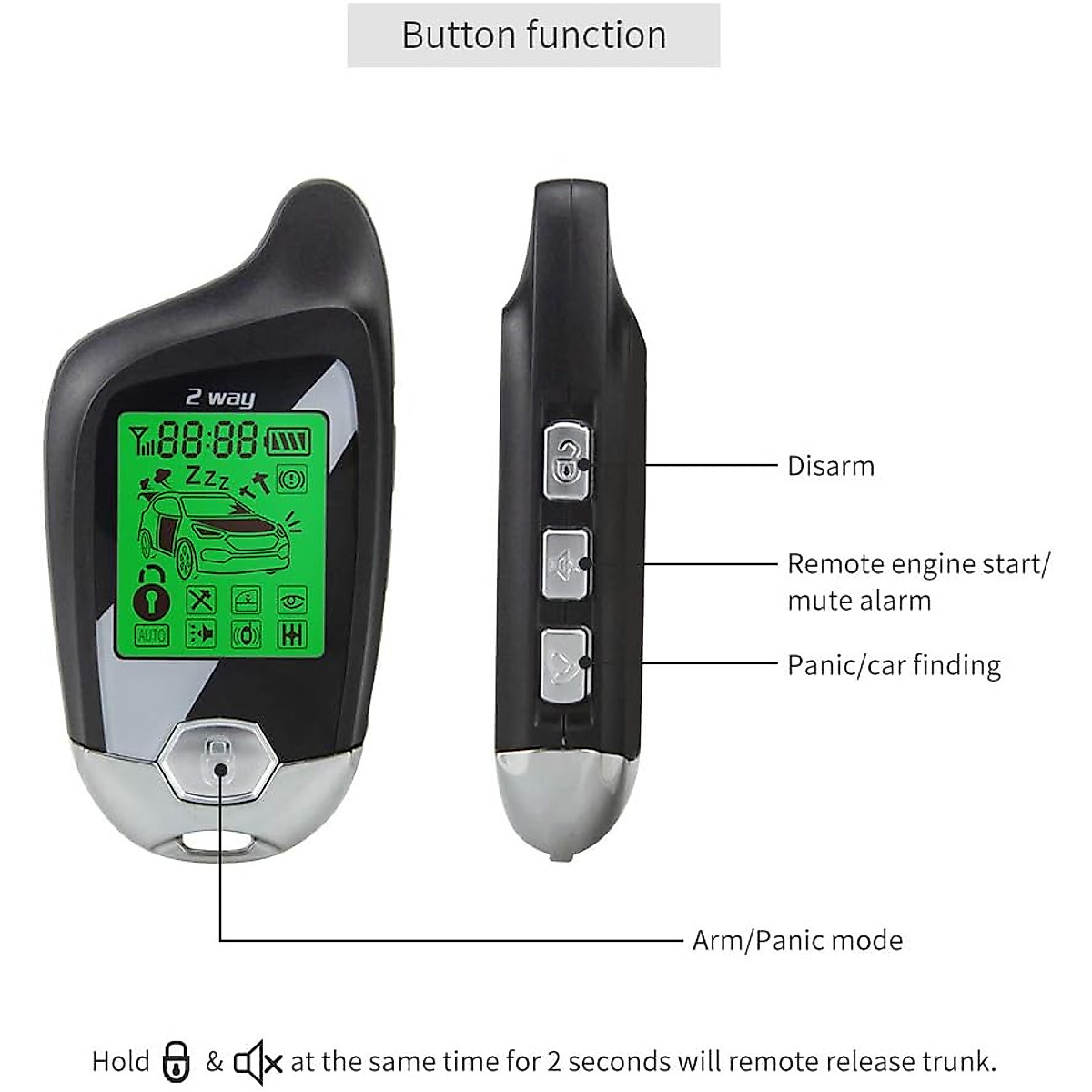 EASYGUARD EC202 2 Way car Alarm System with LCD Pager Display Remote Engine Start & Microwave Sensor DC12V