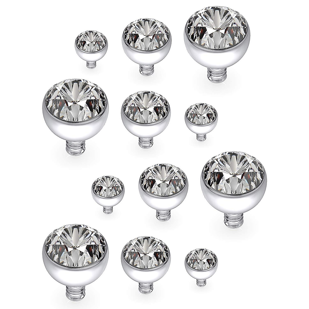 Dyknasz 12PCS 14G Grade 23 Titanium Dermal Anchor Tops Internally Threaded Clear Gem for Women Men