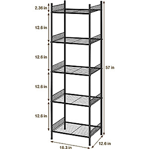 2 Pack 5-Tier Bathroom Storage Shelf, Heavy Duty Wire Shelving Unit Free Standing Towel Rack Organization for Kitchen Bathroom Laundry, Black