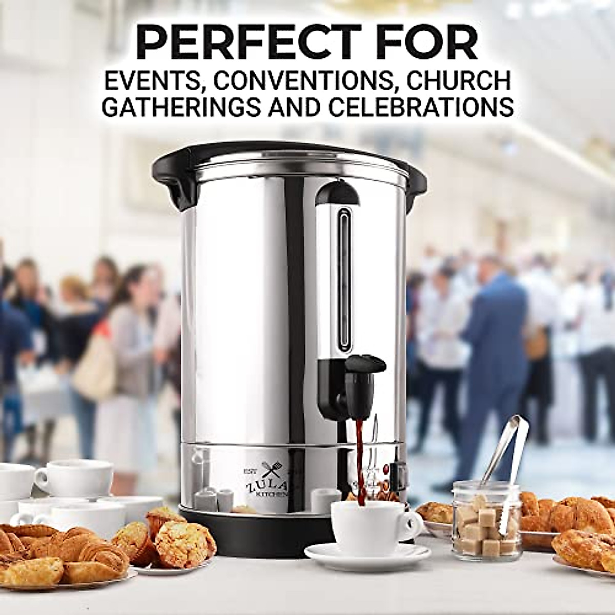 Zulay Premium 100 Cup Commercial Coffee Urn - Stainless Steel Large Coffee Dispenser For Quick Brewing - Automatic Hot Water Dispenser - Ideal for Large Crowds - Coffee Dispenser For Any Occasion