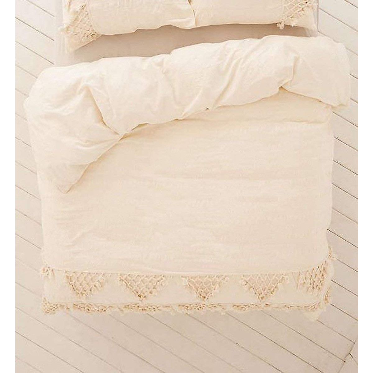 Ivory Duvet Cover Set King Boho Bedding Set Cotton Comforer Cover Set.