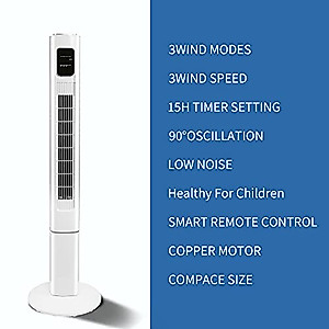Antarctic Star Tower Fan Oscillating Fan Quiet Cooling Remote Control Powerful Standing 3 Speeds Wind Modes Bladeless Floor Fans Portable Bladeless Fan for Children Bedroom Home Office (White, 47")