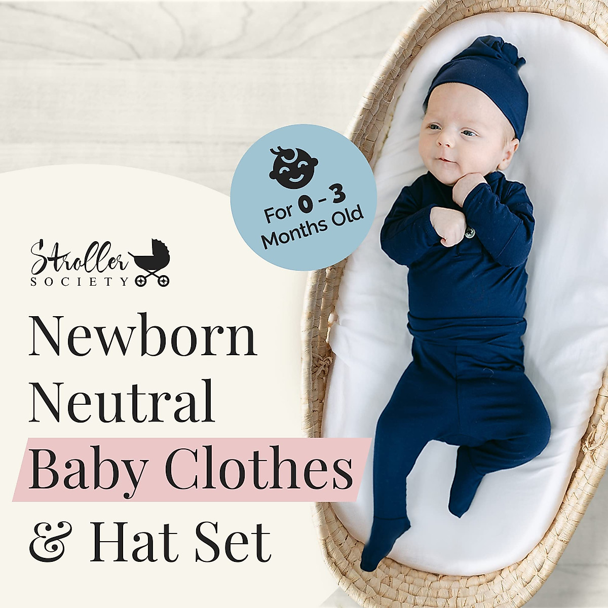 Stroller Society Newborn Baby Take Home Outfit and Hat Set, Cozy Gender Neutral Baby Clothes, Comfy Newborn Outfit for Boys and Girls, Stylish Newborn Clothes, 0 to 3 months old, Navy Blue