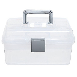 MyGift Clear Gray Empty First Aid Storage Box, Multipurpose Tackle Box, Plastic Sewing Box, Tool Box, Crafts Supplies Organizer Case with Handle and Removable Tray