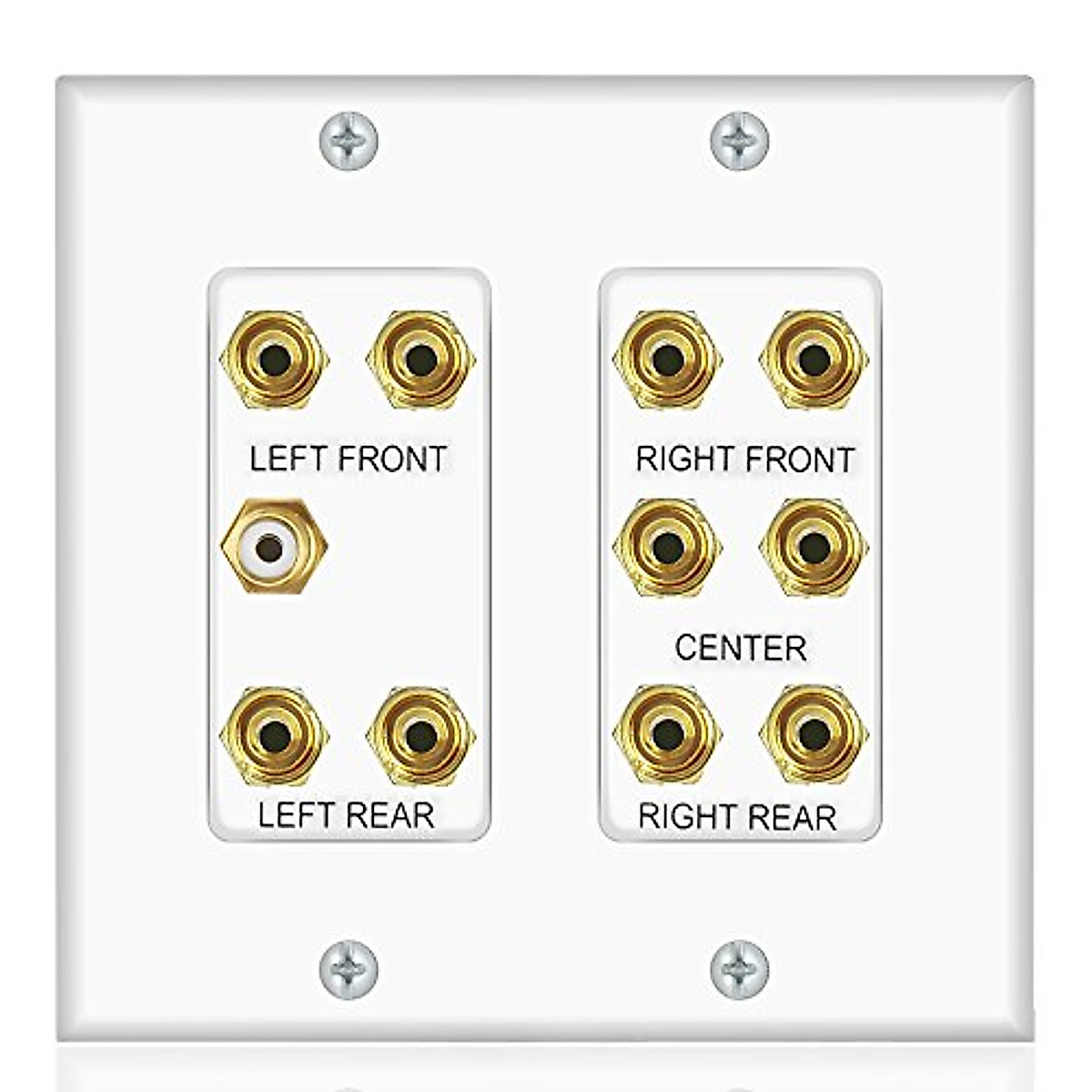 Home Theater 5.1 Surround Sound Distribution Wall Plate 10 Banana Binding Post Coupler for 5 Speakers and 1 RCA for Subwoofer
