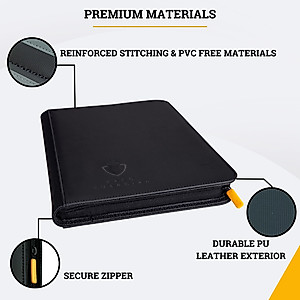 Card Guardian - 9 Pocket Premium Binder with Zipper for 360 Cards Trading Card Games TCG (Black) - Side Loaded Pockets - Compatible with Yugioh Cards MTG Binder Sports Card Binder