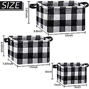Boao 6 Pcs Buffalo Plaid Basket Square Storage Basket Buffalo Check Basket Bin Solid Storage Organizer with Handles Collapsible Square Organizer for Home Office (Black, White, Plaid Style)