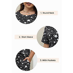 Celkuser Women's Plus Size 2-Piece Pajama Set Comfy Loungewear with Pockets Soft & Cozy Sleepwear for Women (109Blackstarx 4XL)