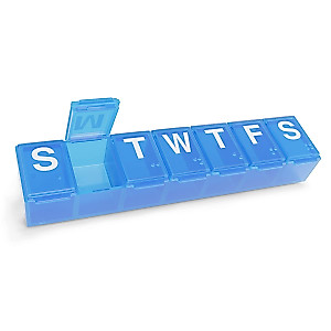 EZY DOSE Weekly (7-Day) Pill Case, Medicine Planner, Vitamin Organizer Box, Convenient and Easy to Use, Medium Compartments, Travel Friendly, Blue, BPA Free