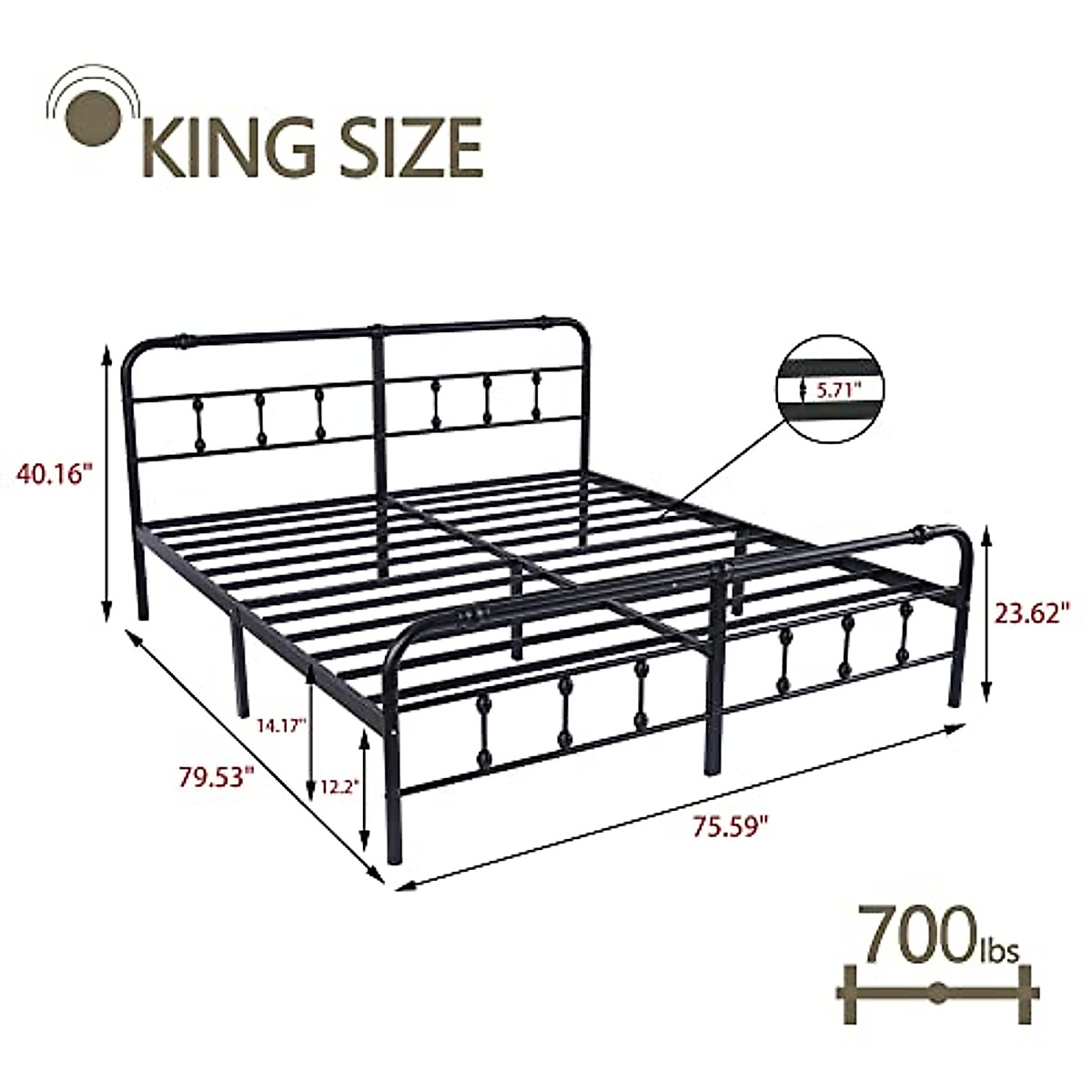 ZIRUWU King Size Metal Platform Bed Frame with Headboard Footboard Extra Strong Support No Box Spring Needed Noise Free Easy Assembly Black