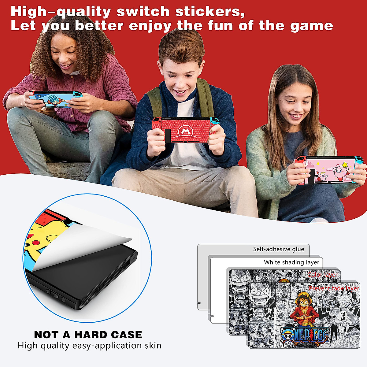 oqpa for Nintendo Switch Skin Cute Kawaii Cartoon Character Sticker, Fun Funny Fashion Cool Switch Game Skins for Girls Boys Kids Stickers+Tempered Glass Film for Nintendo Switch (Yellow Hat Boy)