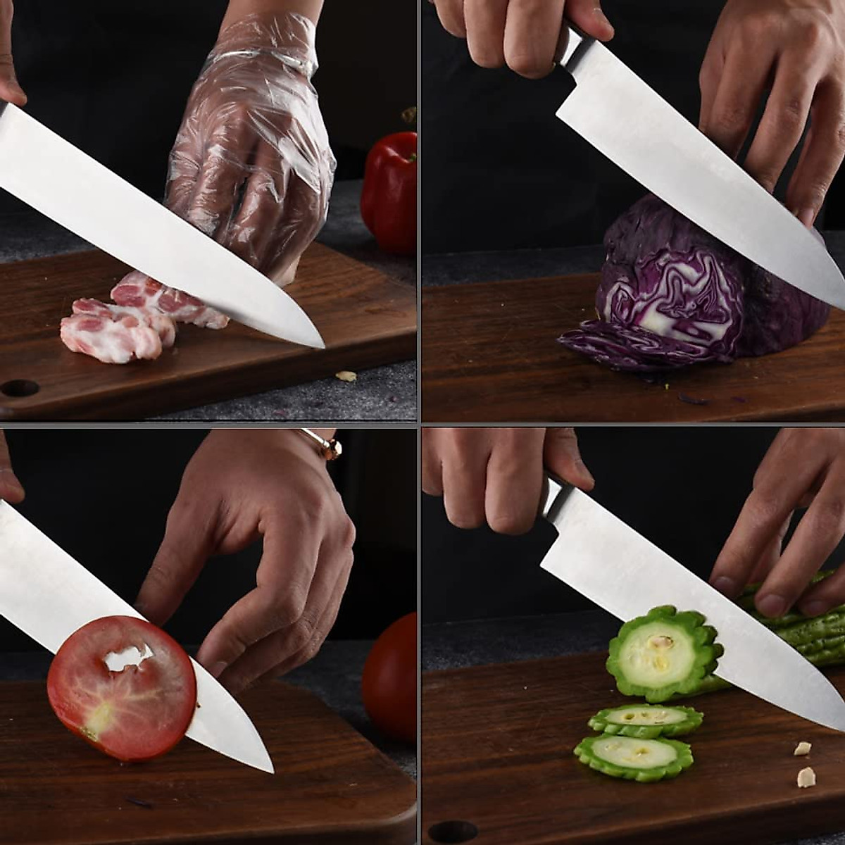 Hendiy Chef Knife,Professional 8-inch Kitchen Knife with Ergonomic Handle for Family & Restaurant,Ultra Sharp Stainless Steel Multi-Purpose Meat Knife,Fruit knife with Gift Box(Black)