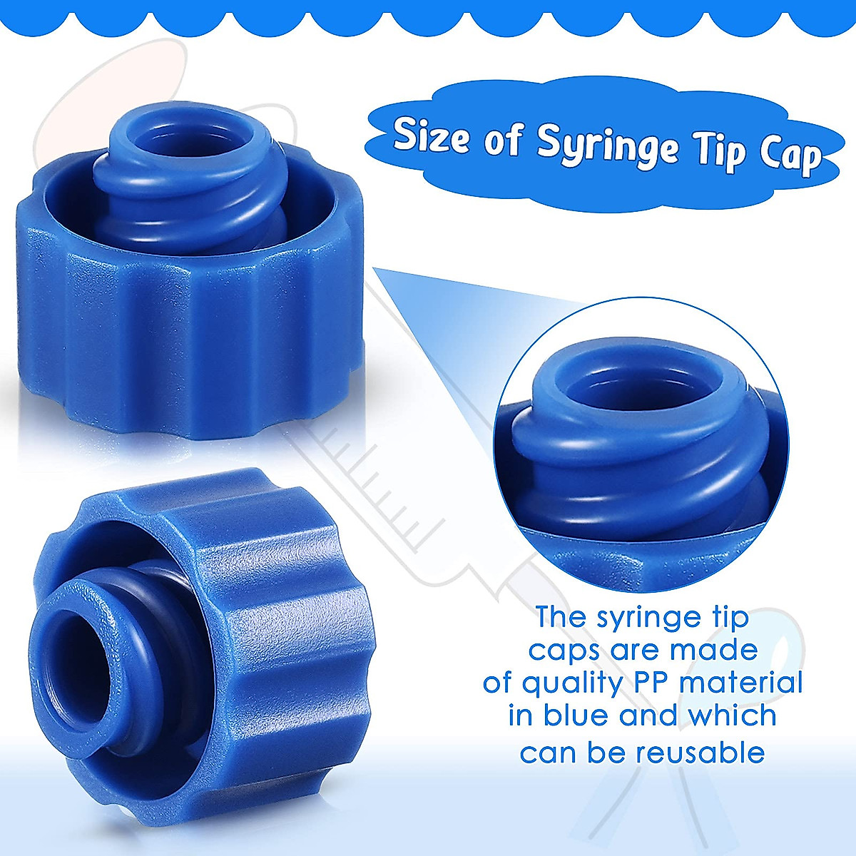 Syringe Tip Caps No Needle Lock Cap for Feeding Tubes Lab Supplies, Blue (150 Pieces)