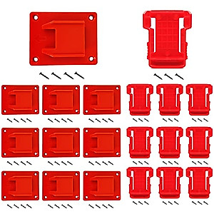 SKCMOX Tool Holders Battery Holders Mount for Milwaukee M18 18V Battery Drill Tool Red 10pcs tool holders and 10pcs battery holders with screws