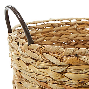 Deco 79 Metal Oval Storage Basket with Metal Handles, Set of 3 16", 13", 11"W, Brown