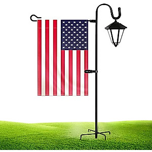JOYSEUS Garden Flag Holder Stand and Shepherd Hook, 36 Inches with 1/2 Inch Thick Heavy Duty Garden Flag Stand, Rust Resistant Yard Flag Pole Holder for Flag, Lights and Plants(Without Solar Lights)……