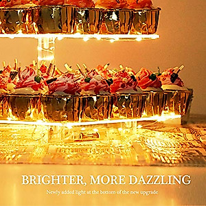 YestBuy 4 Tier Cupcake Stand Acrylic Tower Display with LED Light Premium Holder Dessert Tree Tower for Birthday Cady Bar Décor Weddings, Parties Events (Yellow Light)