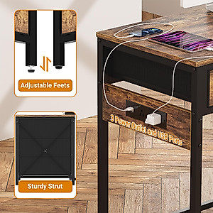 Unikito Computer Desk with 5 Drawers, Reversible Home Office Desk with Power Outlets, Sturdy Writing Desk with File Cabinet and Printer Stand, Vanity Desk with Storage for Small Space, Rustic Brown