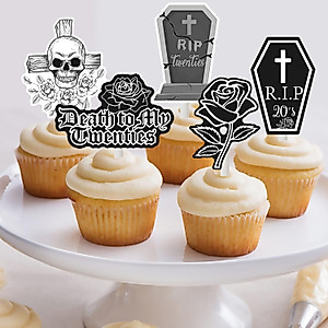 36Pcs Rip My Twenties Cupcake Toppers Happy 30th Birthday Party Decorations Black Death to My 20s Cake Picks for 30th Theme Birthday Party Supplies