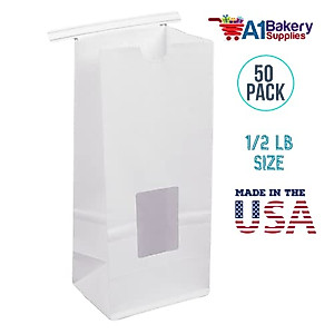 White 1/2 Lb. Tin Tie Bakery Bag w/Square Window - 50 Pack
