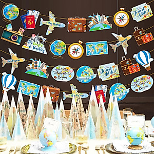 4pcs Travel Theme Party Banners Adventure Awaits Party Decorations Let The Adventure Begin Bon Voyage Map Theme Banners for Around The World Party Graduation Farewell Retirement Party Supplies