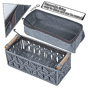 Toilet Paper Basket Macrame Bathroom Storage Baskets with Removable Cloth Boho Decorative Woven Basket for Countertop,Toilet Tank,Shelf,Dressing Table