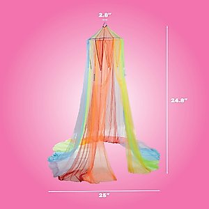 Constructive Playthings Rainbow Retreat Kids Canopy,Decorative, Fun Space Hanging Bed Canopy for Bedrooms, Optimize Classroom Space or Play Space, Mesh Netting, Built In Loop, Easy Assembly, All Ages