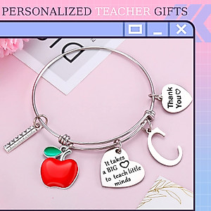 MTLEE Teacher Appreciation Gift Teacher Bracelet Bangle Gift Teacher Thank You Keychain with Initial(Letter C Style)