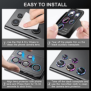 Hoerrye Camera Lens Protector for Samsung Galaxy S22 Ultra, Scratch-Proof, Drop-Proof Alloy Phone Screen Camera Cover Protection for 6.8'' Accessories - Black