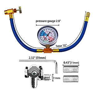 BPV31 Piercing Valve for Bullet with R134a Refrigerant Charging Hose,Refrigerant Can Tap with Gauge, R134a can to R-12/R-22 port