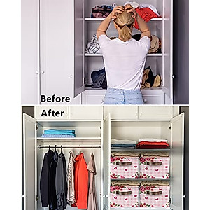 Valentine's Day Gnomes Storage Bins Shelf Baskets, Collapsible Cube Basket with Handles, Pink Plaid Love Heart Roses Waterproof Organizer for Toys/Closet/Blanket 15"x11"x9.5", 1 Pack