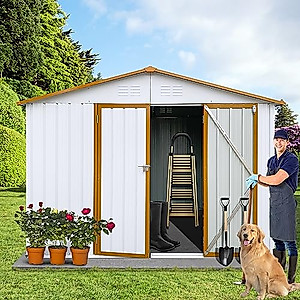 Morhome Sheds & Outdoor Storage,6 x 8 FT Outdoor Storage Shed, Metal Garden Tool Shed, Outside Sheds & Outdoor Storage Galvanized Steel with Lockable Door for Backyard