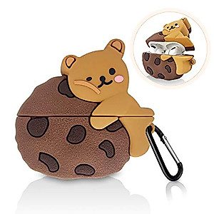 Cookie Bear Airpods Pro Case, 3D Cute Cartoon Character Protective Soft Silicone Air Pods Pro Cover with Keychain, Apple Airpods Pro Kawaii Animal Food Skin Accessories Gift for Girls Boys Kids Teens