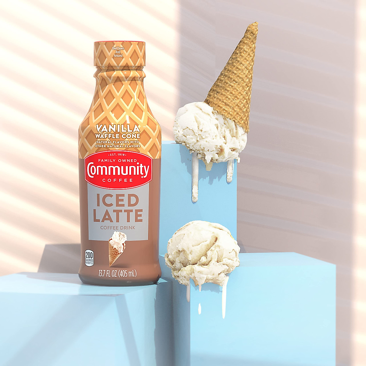 Community Coffee Vanilla Waffle Cone Iced Latte Ready To Drink, 13.7 Ounce Bottle (Pack of 12)