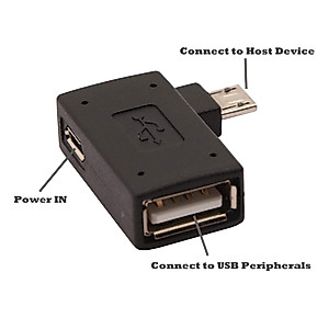 AuviPal 2-in-1 Powered Micro USB to USB OTG Adapter 90 Degree Right Angled for FireStick, S/NES Classic Mini, Sega Genesis and More - 2 Pack