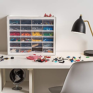 IRIS USA 24 Drawer Stackable Storage Cabinet for Hardware Crafts and Toys, 19.5-Inch W x 7-Inch D x 15.5-Inch H, White - Small Brick Organizer Utility Chest, Scrapbook Art Hobby Multiple Compartment