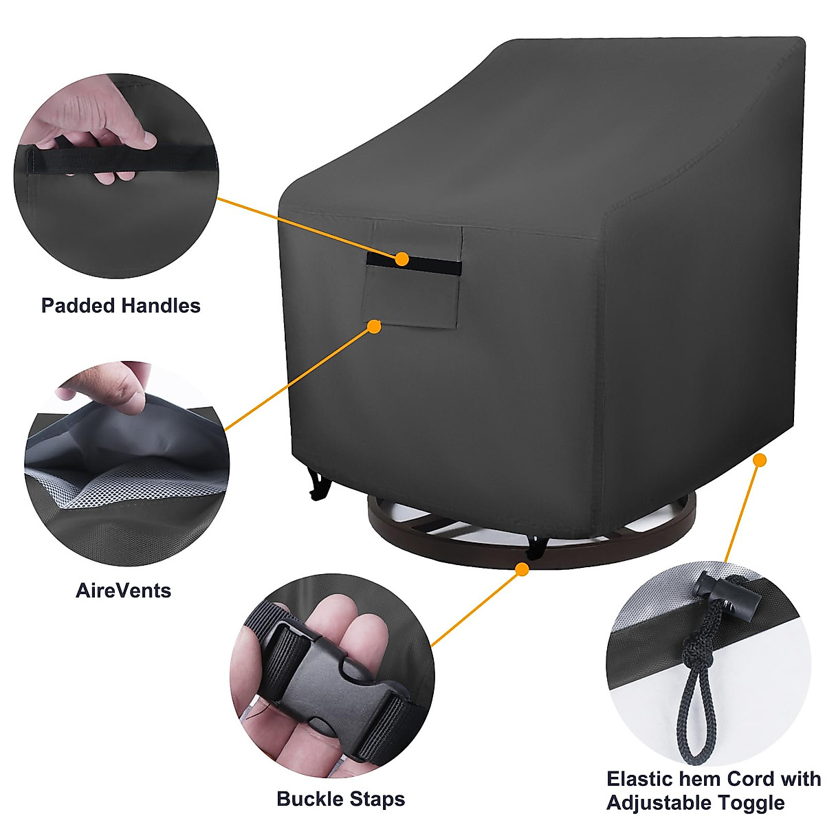 WORUO Patio Furniture Covers Waterproof for Chairs, Lawn Patio Chair Covers Fits up to 28 W x 30 D x32 H inches 2 Pack Black