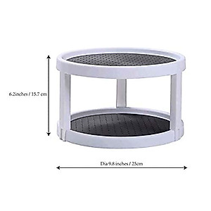 2sets/Pack 2 Tier Non Skid Turntable Lazy Susan 9.8" White Grey Cans Cabinet Organizer For Kitchen Pantry Spice Rack Fridge Holder