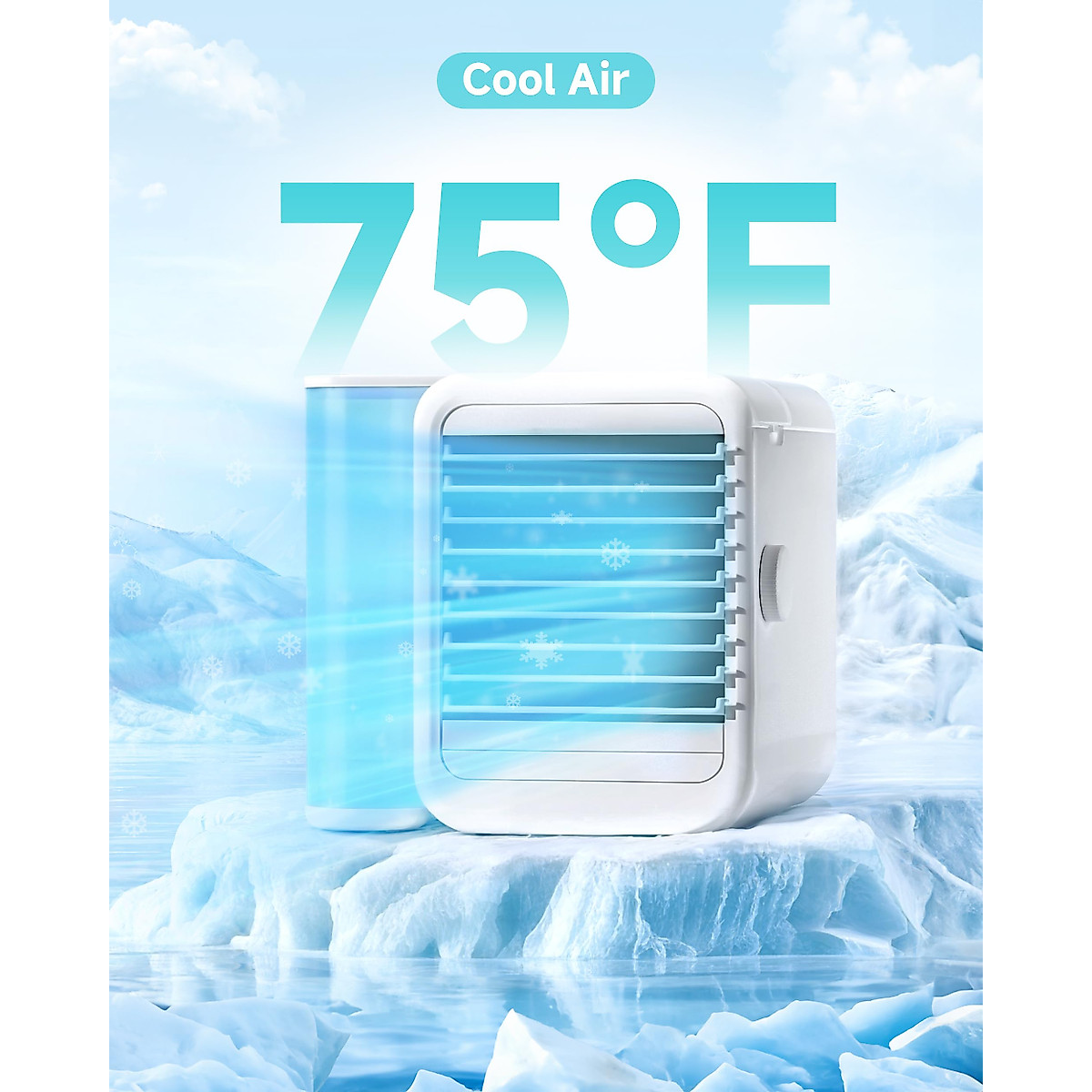 Portable Air Conditioner Mini AC: Evaporative Mini Air Cooler with 𝟳 𝗖𝗼𝗹𝗼𝗿𝘀, USB Personal Air Cooler Desktop Cooling Fan Unit with 𝟭𝟬𝟬𝟬𝗺𝗹 𝗪𝗮𝘁𝗲𝗿 𝗧𝗮𝗻𝗸 for Room Office Home
