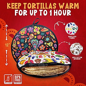 Everbrook Tortilla Warmer Pouch- Tortilla Holder - 12 Inch Microwave Tortilla Warmer - Taco Warmer - Tortilla Steamer - Tortilla Keeper - Heat up Tortillas - 2 Sided