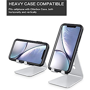 OMOTON Adjustable Cell Phone Stand, C2 Aluminum Desktop Phone Dock Holder Compatible with iPhone 11 Pro, SE, XR, 8 Plus 7 6, Samsung Galaxy, Google Pixel and More, Silver