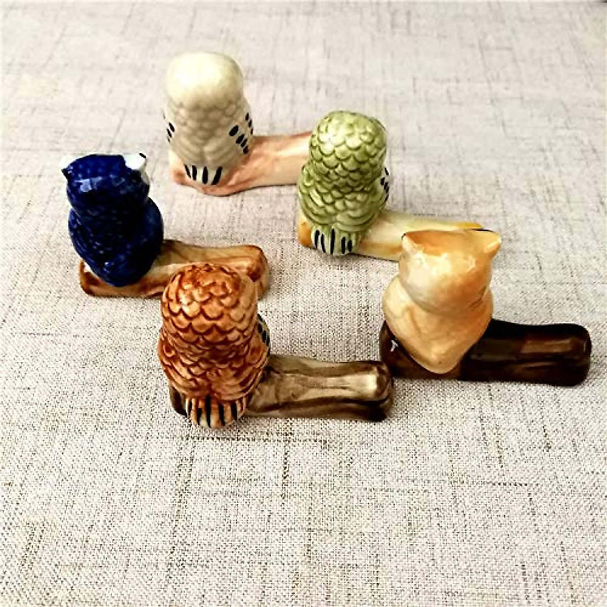 JARPSIRY 5 Pcs Cute Ceramic Owl Chopsticks Rest, Knife Spoon Fork Stand Culery Holder Paint Brush Rack Home Kitchen Restarant Tool