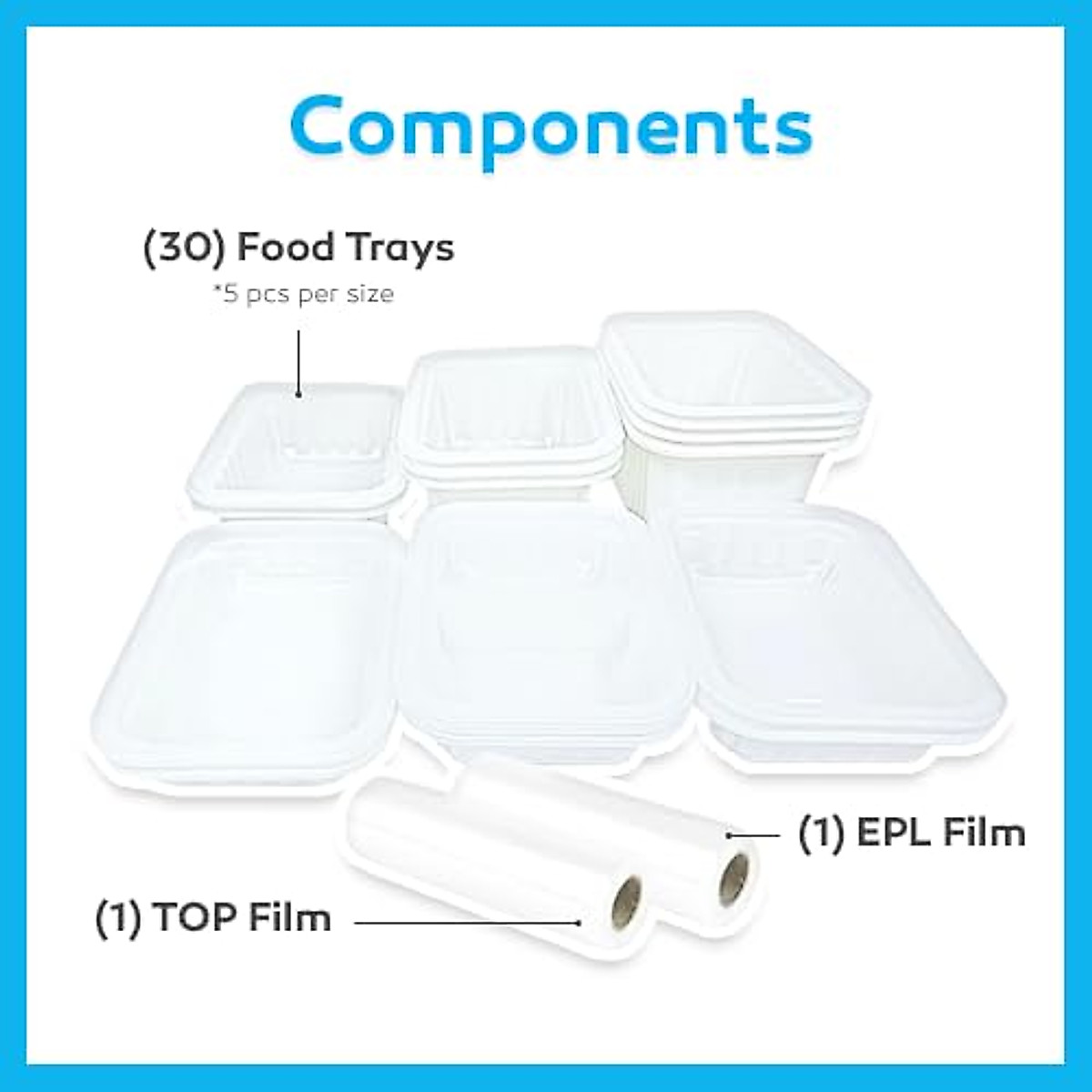 Lofaho Food Trays with sealing films bundle set, 30 Pcs (10~47oz) - Microwave-Safe Dishwasher-Safe Plastic Containers for Meal Prep, Stackable Airtight Leakproof Food Storage Trays