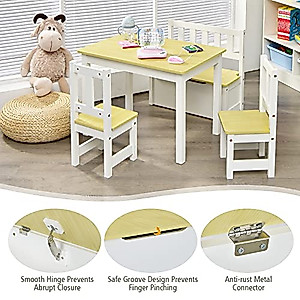 Costzon Kids Table and Chair Set, Wood Activity Table with Toy Storage Bench & 2 Chairs for Children Reading, Arts, Crafts, Snack Time, Homework, Playroom, Toddler Table and Chair Set (Natural)